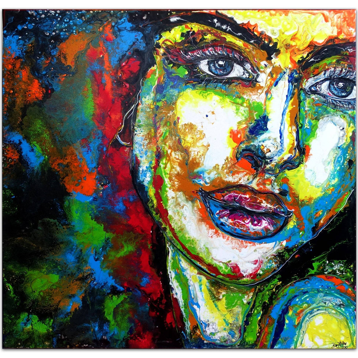 Leinwandbild Gesicht Frau bunt abstrakt gemalt Acryl
