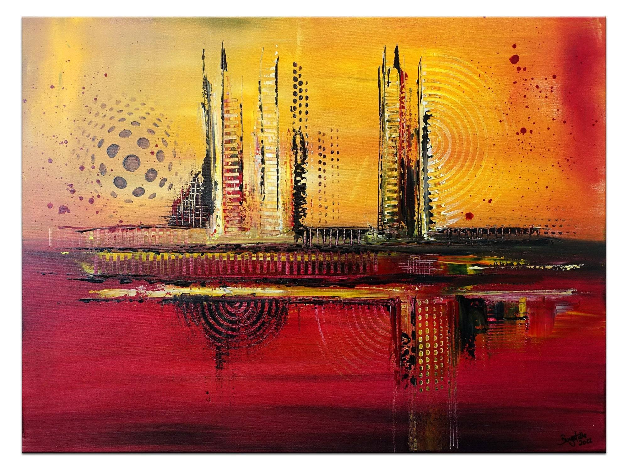 Abstrakte Malerei rot gelb auf Leinwand - Acrylbild abstrakt