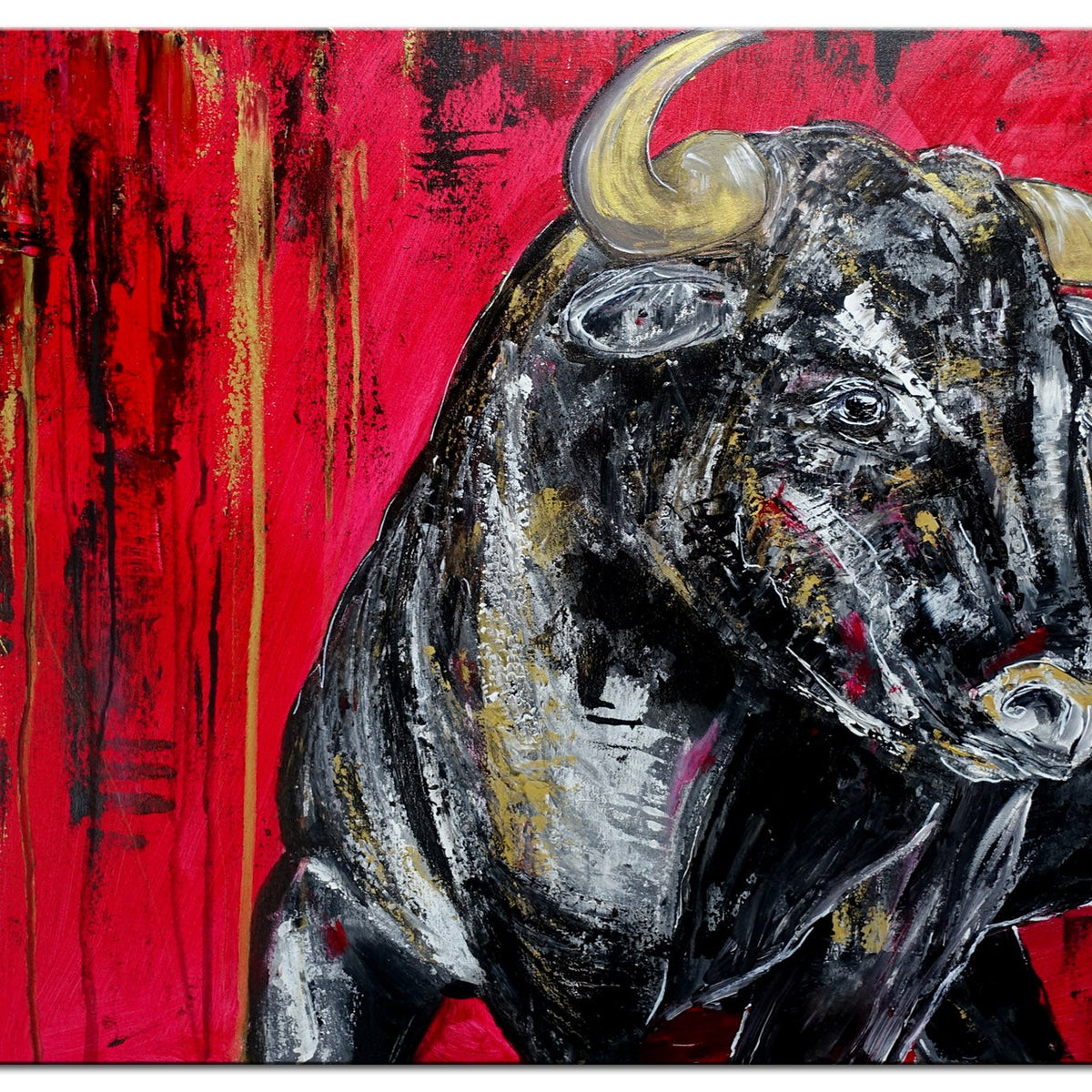 Gemälde Wilder Stier abstrakt XXL rot schwarz Acryl