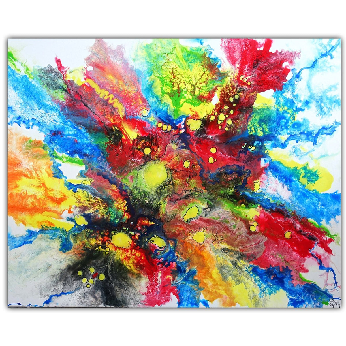 Abstrakte Kunst bunt - Fluid Art Pouring Gemälde Original
