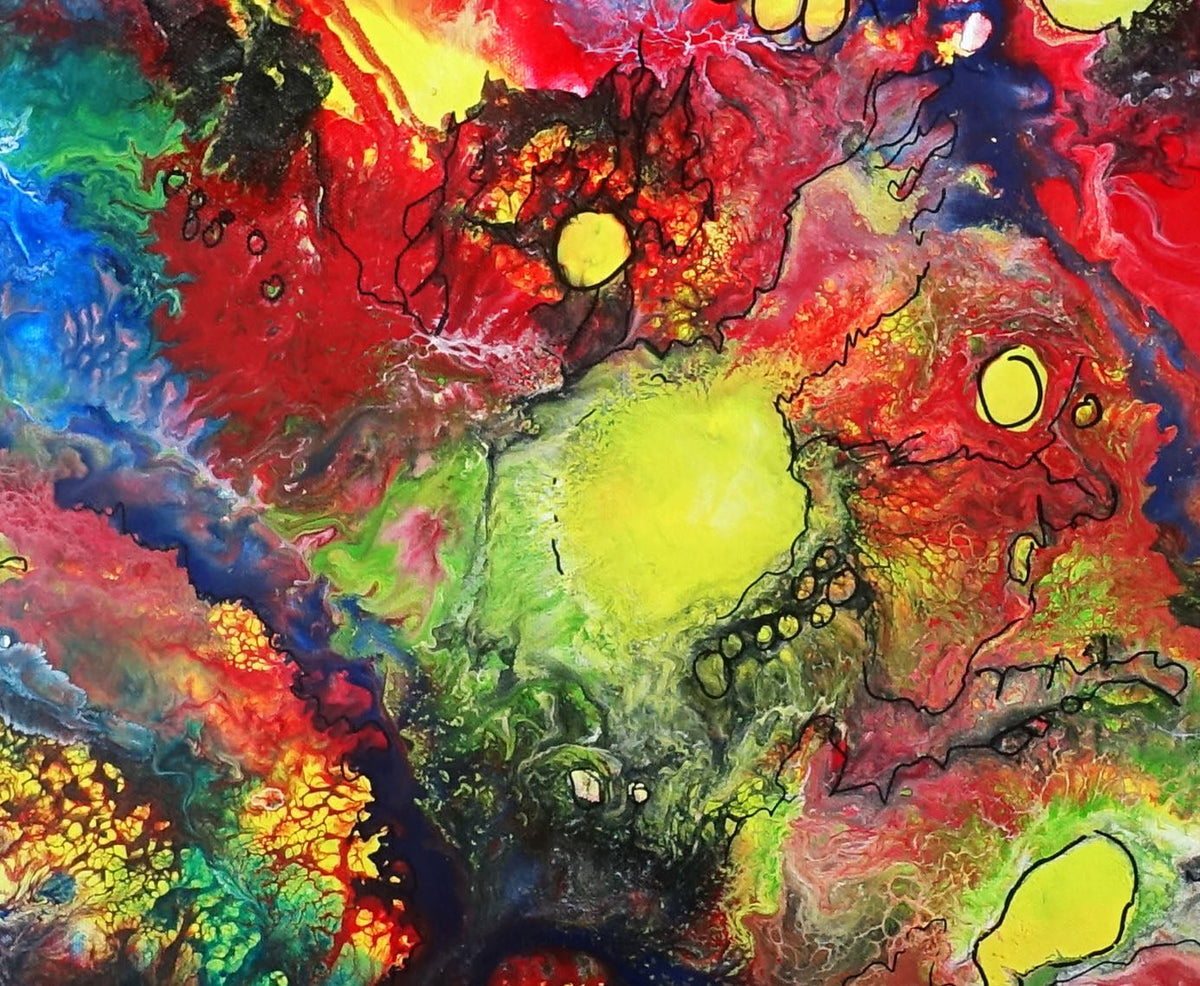Abstrakte Kunst bunt - Fluid Art Pouring Gemälde Original