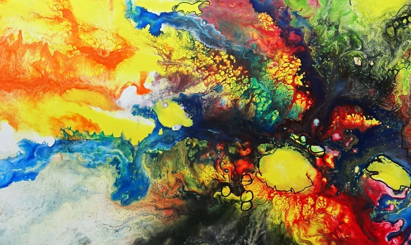 Abstrakte Kunst bunt - Fluid Art Pouring Gemälde Original