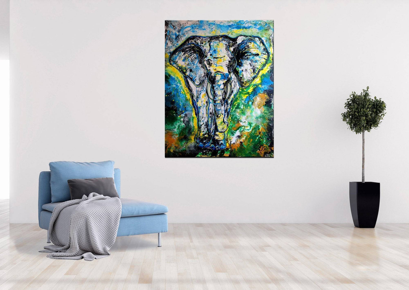 Elefanten handgemalt Acryl abstrakte Malerei Tiere XL