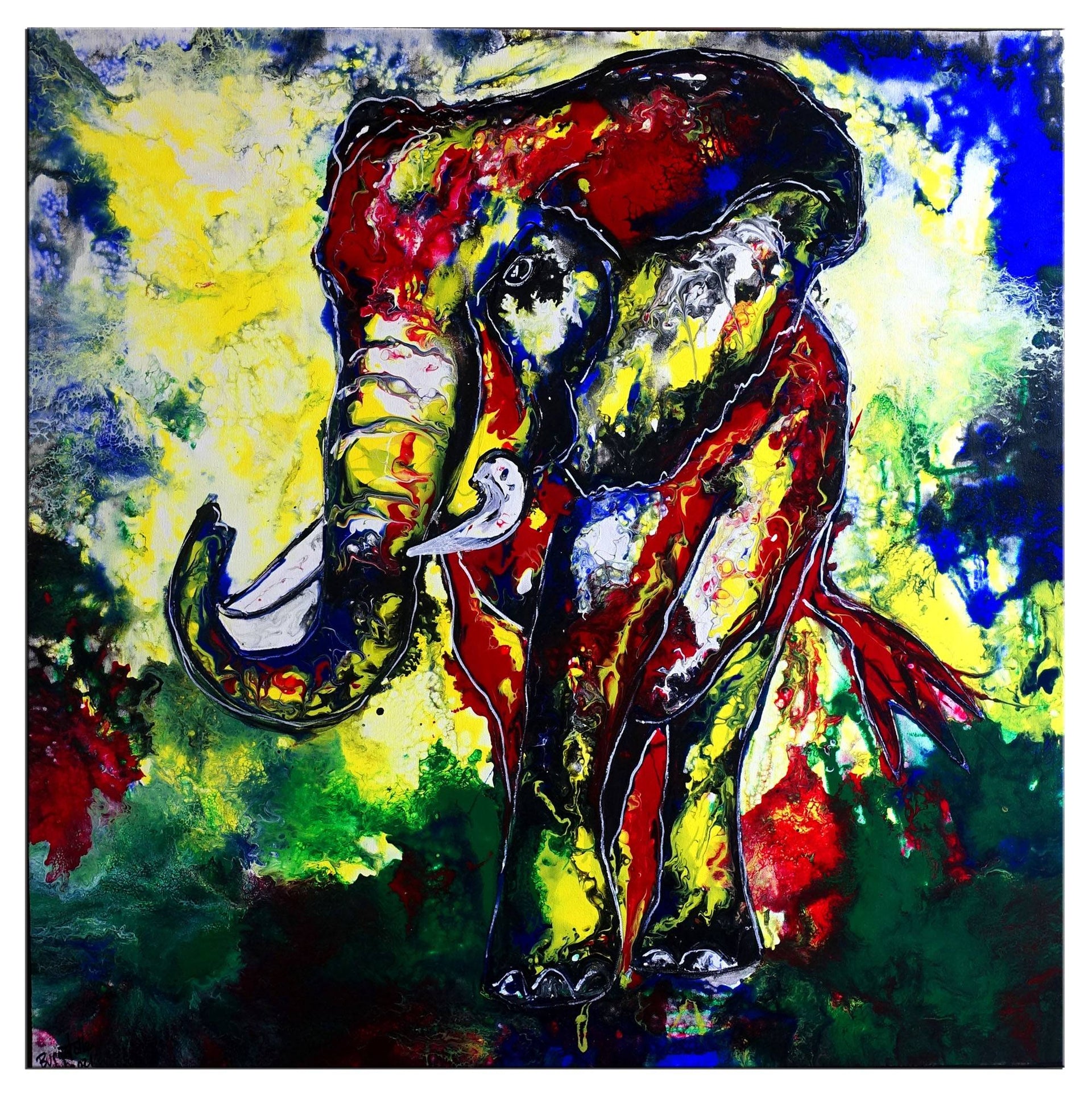 Elefant bunt abstrakt gemaltes Elefantenbild Gemälde