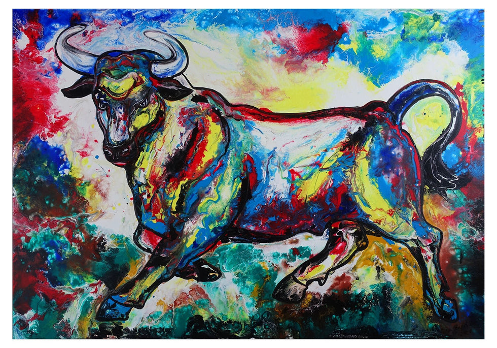 Stier Bild gemalt moderne Stier Malerei Leinwandbild