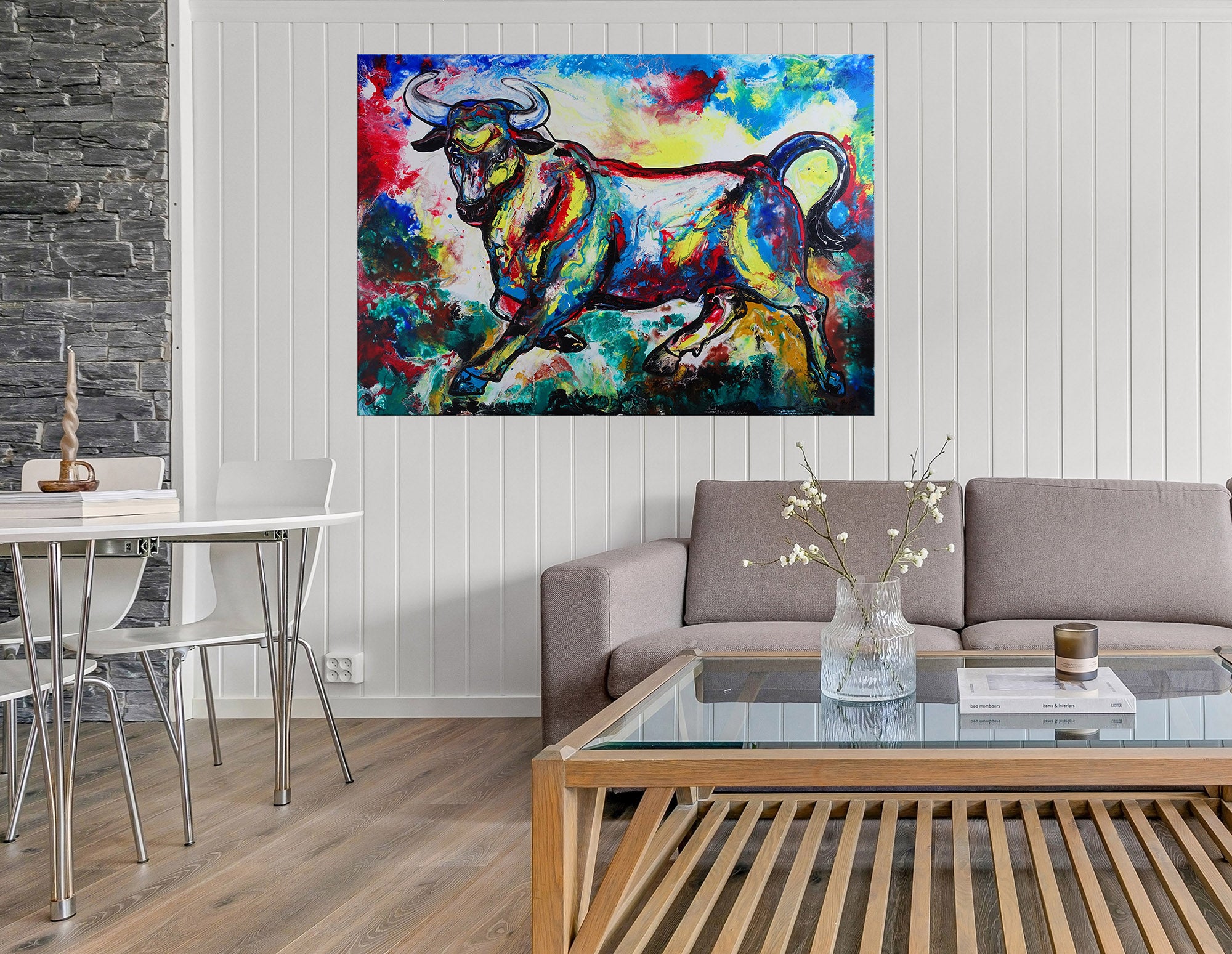 Stier Bild gemalt, moderne Stier Malerei, Leinwandbild abstrakt