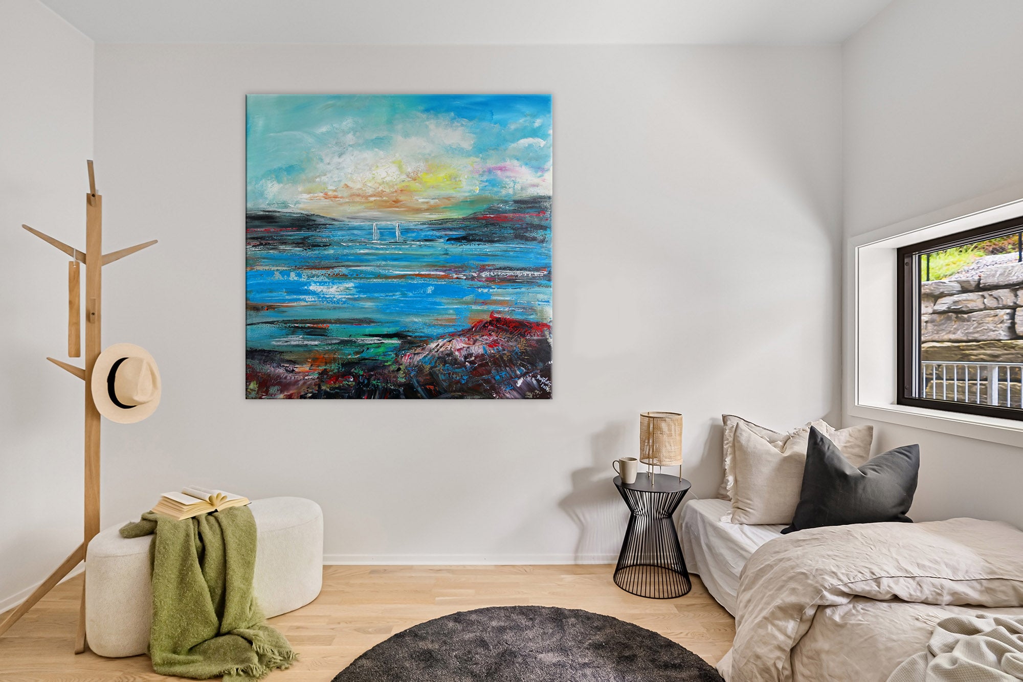 Abstrakte Landschaftsmalerei Boote Gemälde Meer Bild gemalt