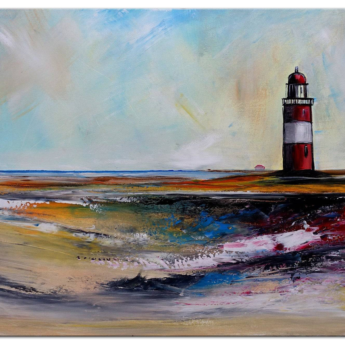Leuchtturm Gemälde: Acrylbild Strandbild Meerbild handgemalt