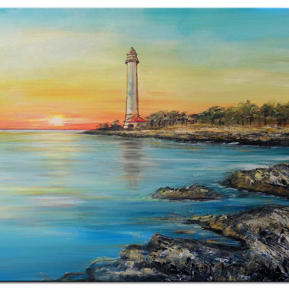 Leuchtturm Gemälde Kroatien, Acrylbild Meer Bild gemalt