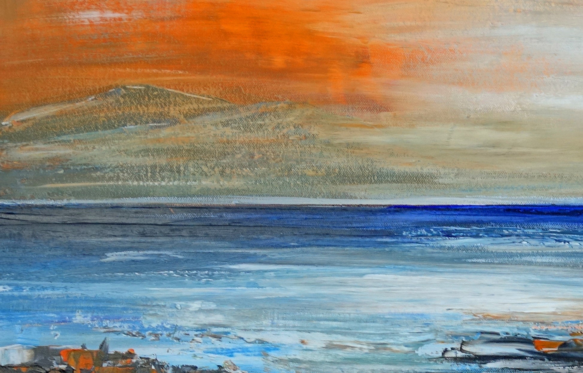 Meeresbild abstrakt Sonnenuntergang Strandbild handgemalt