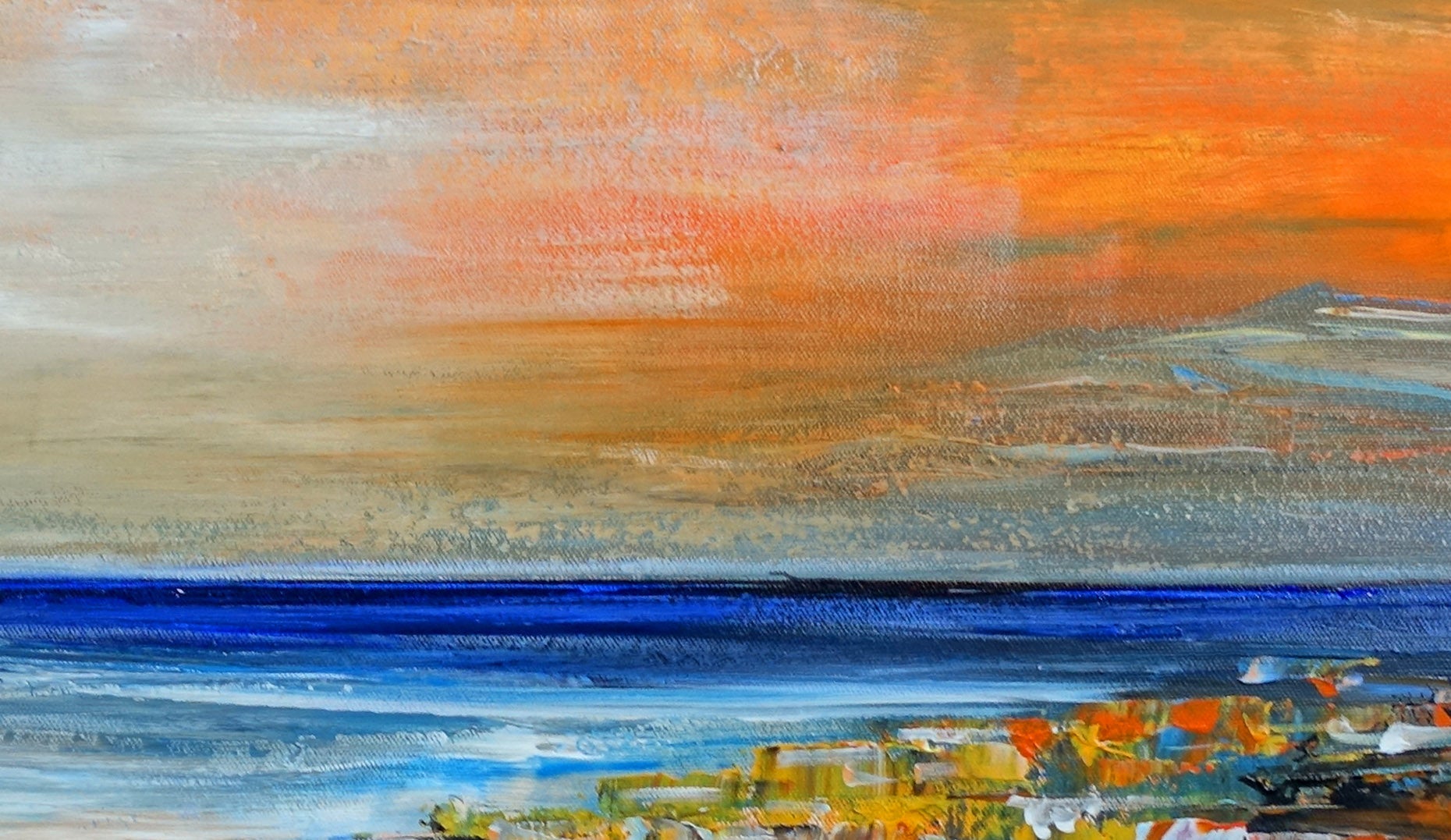 Meeresbild abstrakt Sonnenuntergang Strandbild handgemalt