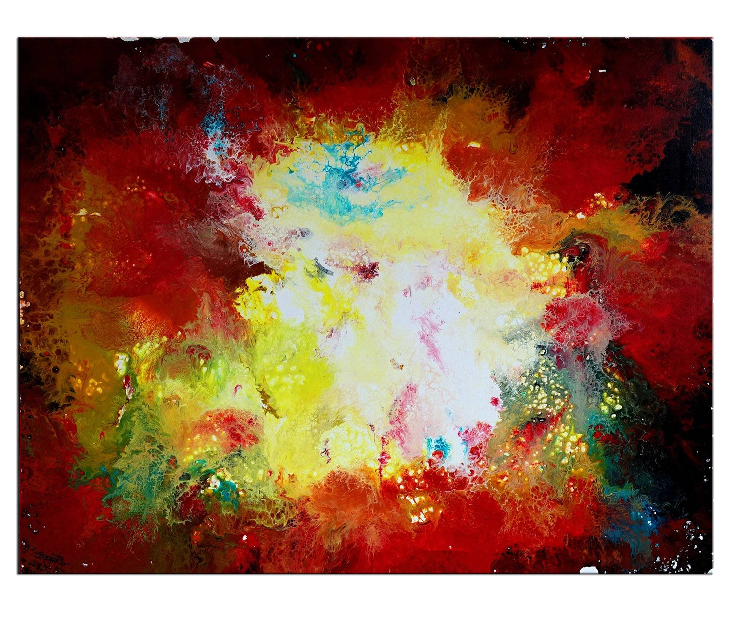 Abstraktes Wandbild rot gelb auf Leinwand Acrylbild